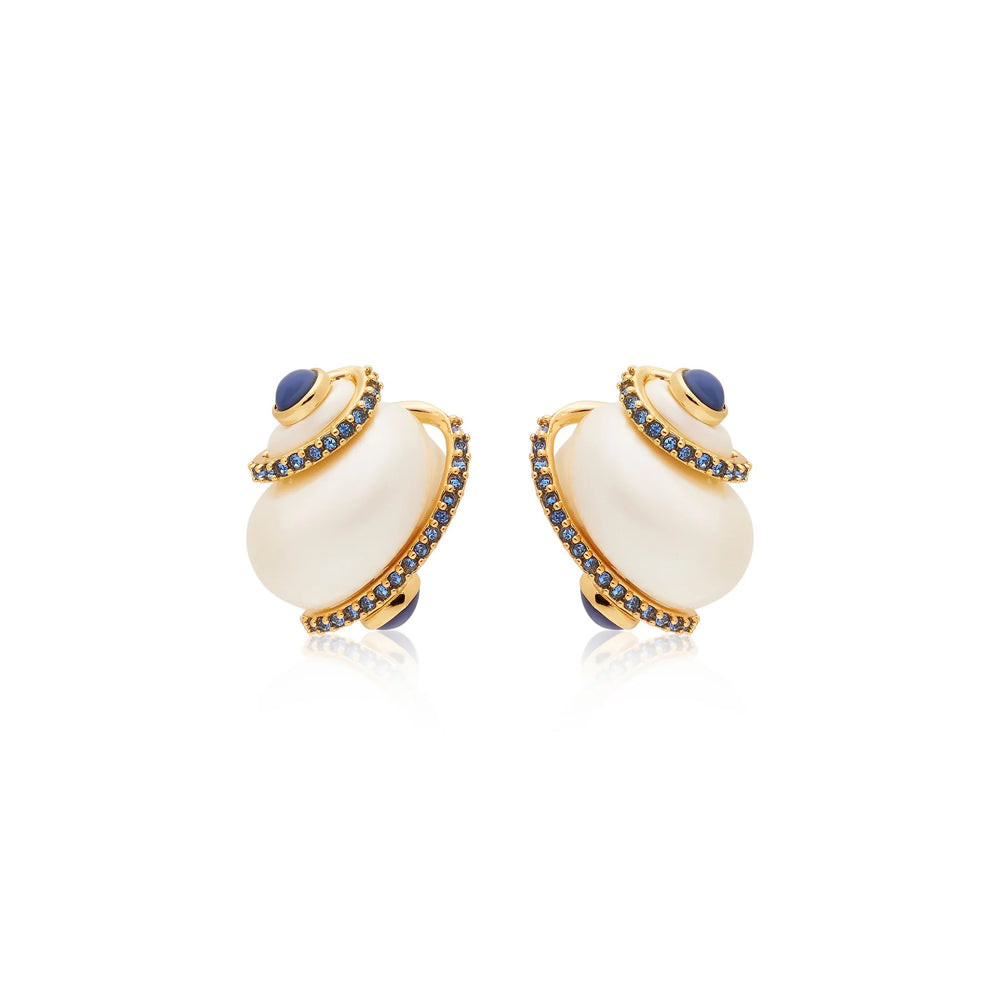 Kenneth Jay Lane Sapphire Tip Pearl Shell Earrings | HAUTEheadquarters